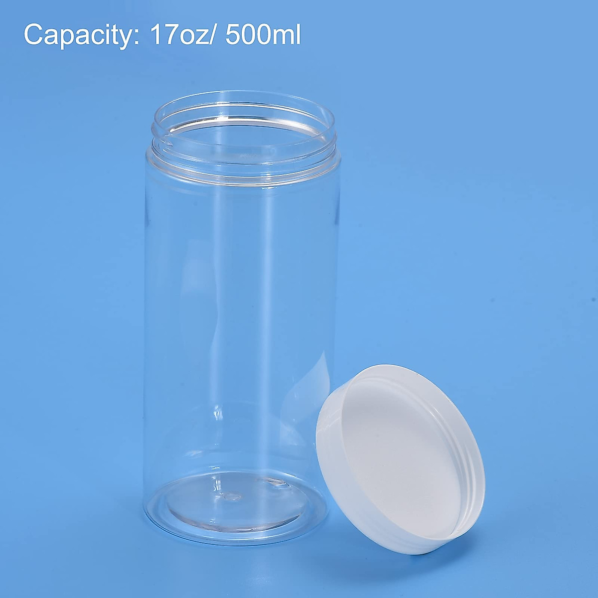 uxcell Round Plastic Jars with White Screw Top Lid, 17oz/ 500ml Wide-mouth Clear Empty Containers for Storage, Organizing, 6Pcs