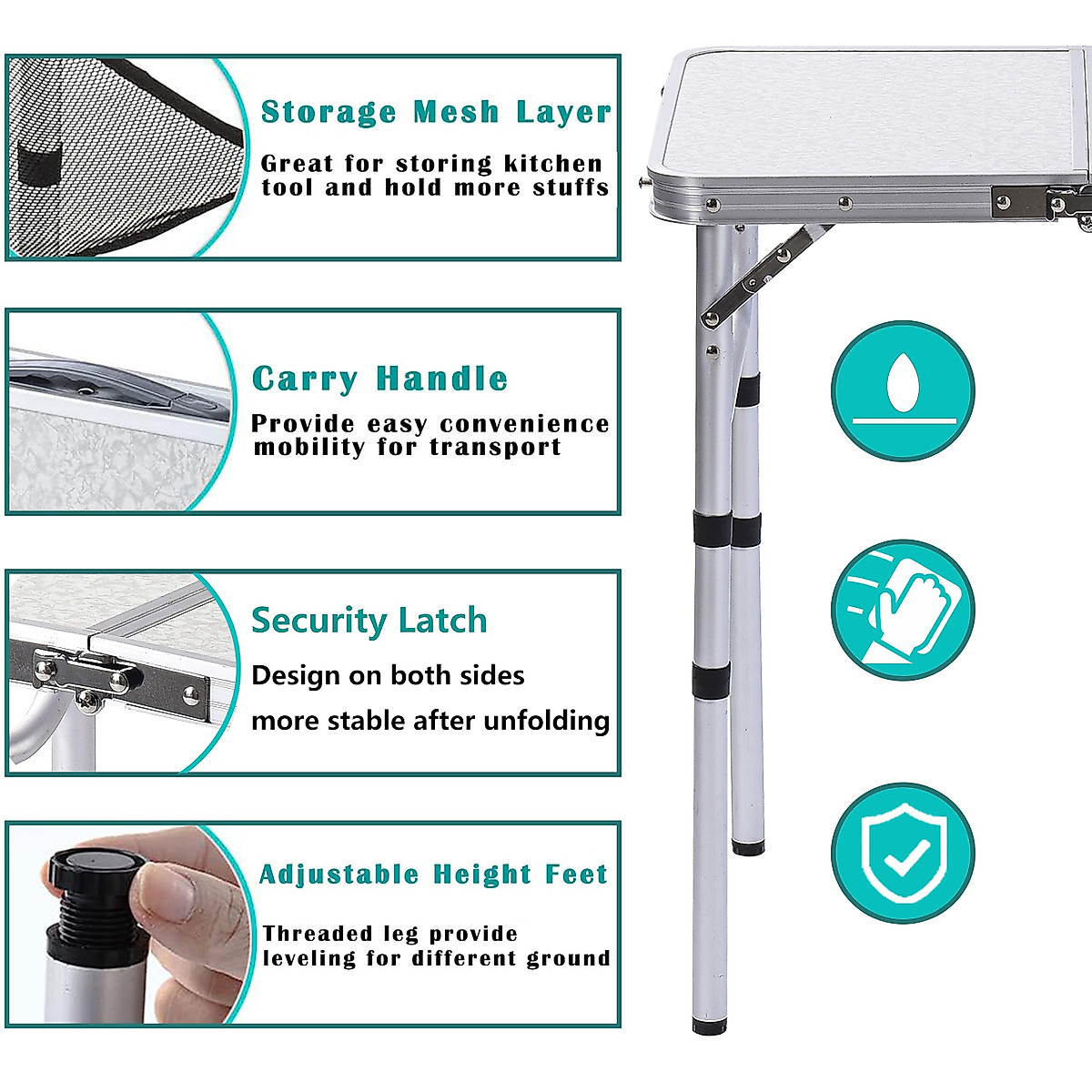 YihuiKo Adjustable Height Camping Table with Mesh Layer, 23.6" x 15.7" Portable Folding Camp Tables with Aluminum Legs for Outdoor Camp, Picnic, Beach, Backyard, Tailgate Cooking, 3 Heights…