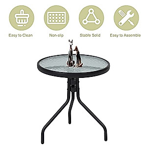Kinsunny Round Bistro Coffee Table Set of 2, Patio Side Table Tempered Glass Top Metal End Table with Legs, for Outdoor Garden Backyard Lawn Poolside