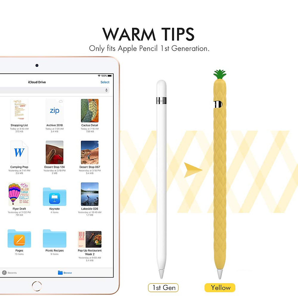 AhaStyle iPencil Case Sleeve Cute Fruit Design Silicone Soft Protective Cover Accessories Compatible with Apple Pencil 1st Generation (Yellow)