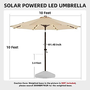 wikiwiki 10ft Outdoor Patio Table Umbrella, Sturdy Solar Led Market Umbrella for Deck, Pool, Garden w/Tilt, Crank, 32 LED Lights - Beige