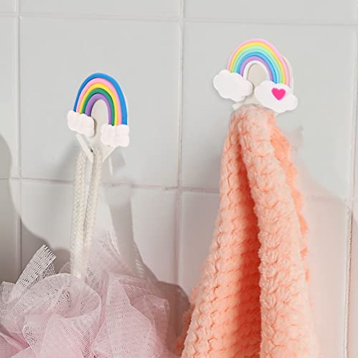 Cabilock 6pcs Rainbow Wall Hooks Coat Hooks Wall Clothes Towels Hooks Adhesive Robe Hook Key Hat Scarf Purse Bags Hangers Wall Pegs for Home Office Kids Room