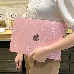MEEgoodo Glitter Case for M3 MacBook Air 13.6 inch Case 2024 2022,Fit Model A3113 A2681 with M3 M2 Chip, Crystal Laptop Hard Shell Cases with Keyboard & Camera Cover for 13.6" MacBook Air, Clear Pink