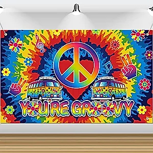 Hippie Party Decorations, 60's Party Decorations Hippie Groovy Backdrop, Groovy Party Decorations, 72.8 x 43.3 Inch Hippie, Groovy Decoration Banner with Rope for Hippie Theme Groovy Party Decorations