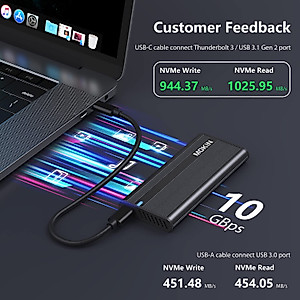 MOKiN M.2 NVMe SATA SSD Enclosure Adapter Tool-Free,USB C 3.2 Gen 2 10Gbps M.2 NVMe,6Gbps SATA PCIe M-Key(B+M Key), NVMe M.2 Enclosure Support UASP Trim for 2242/2260/2280 SSD