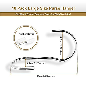 PUPINGPIG Purse Hangers for Closet 10 Pack Bag Hooks, Twist Design S Metal Hanger Hooks for Bag, Large Size Closet Rod Hooks for Hanging Handbags, Purses, Belts, Scarves, Hats, Clothes (Silver)