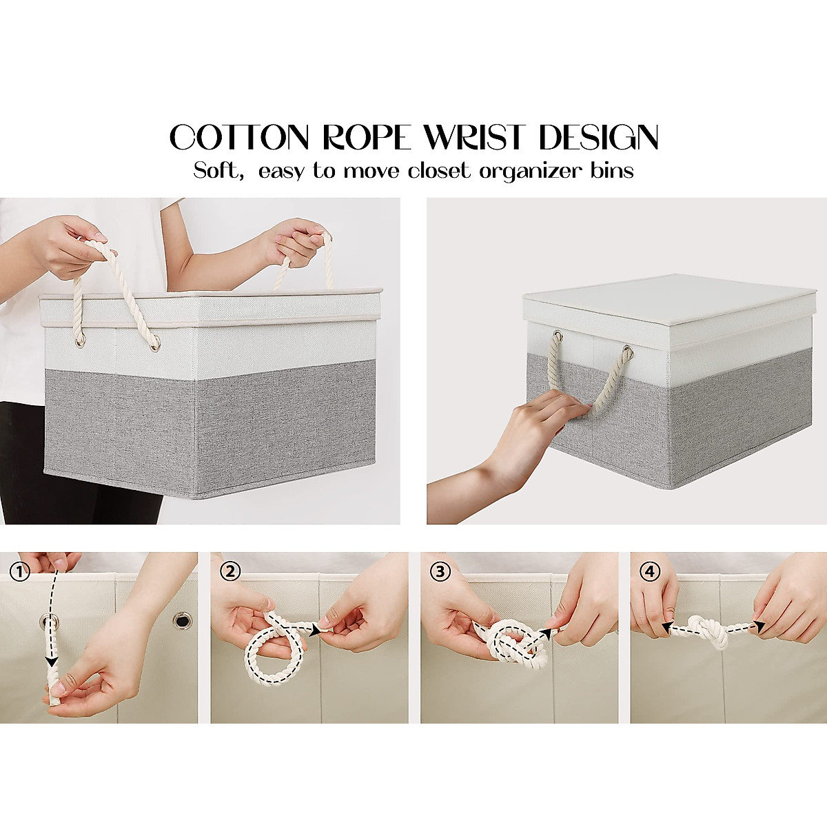 LoforHoney Home Bundle- Storage Baskets with Clear Window,2-Pack & Storage Bins with Lids, Beige & Gray, 2-Pack