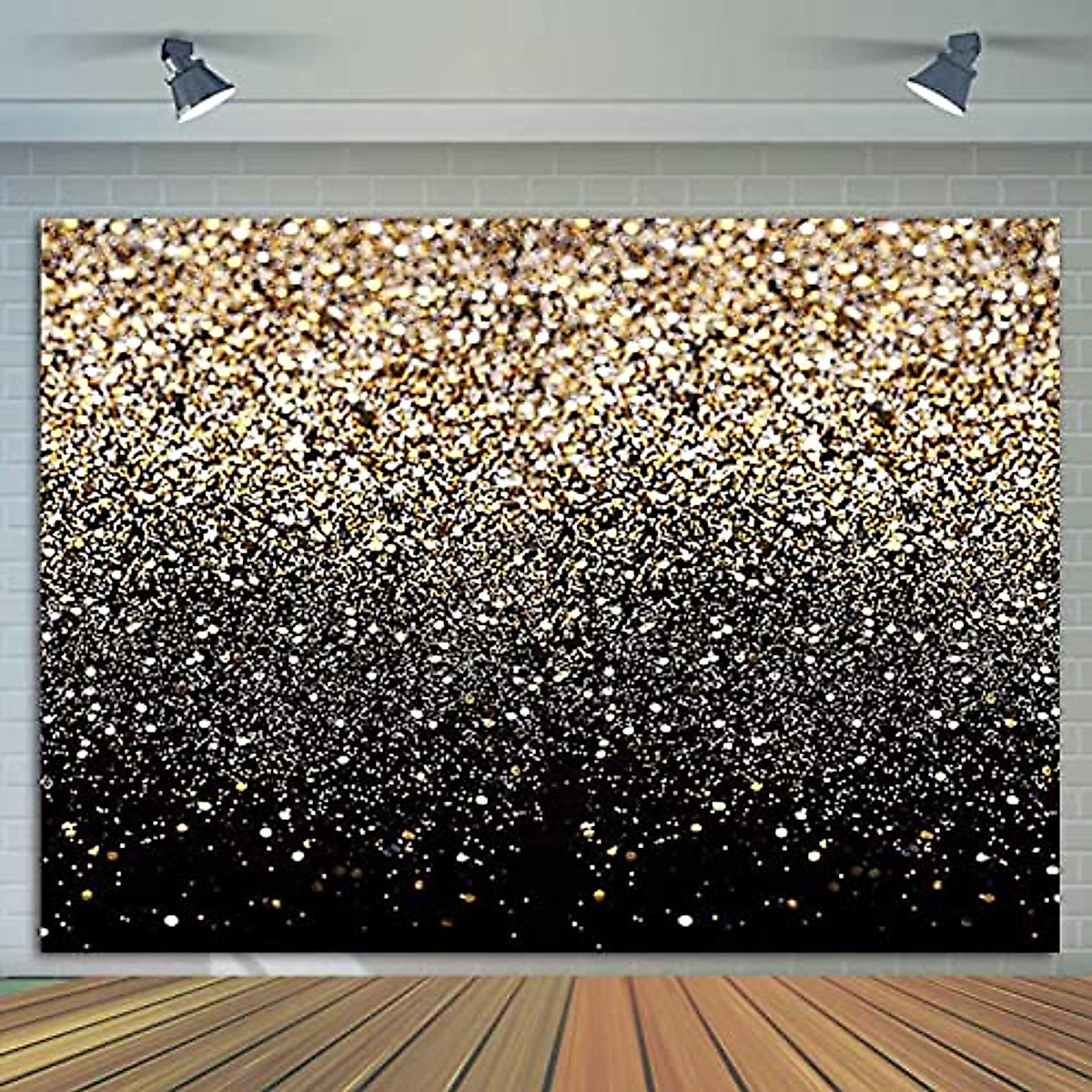 Vinyl 8X6FT Gold and Black Photography Backdrop Sequin Spot Bokeh Starry Sky Background Supplies Wedding Baby Portrait Shooting Photo Booth Props