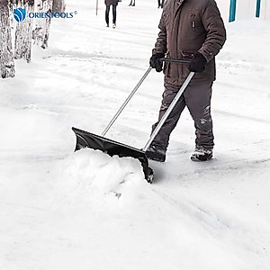 ORIENTOOLS Snow Shovel with Wheels, 26" Wide Blade with 6" Wheels and Adjustable Handle Efficient Snow Plow Shovel Snow Clean Tool for Driveway or Pavement