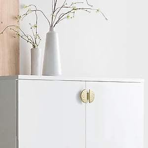 KOPPALIVE 5-Pack Solid Brass Cabinet Knobs, Semicircle Gold Drawer Knobs, Hammered Dresser Drawer Pulls Handles, Modern Furniture Hardware for Kitchen, Length 1-7/8 Inch