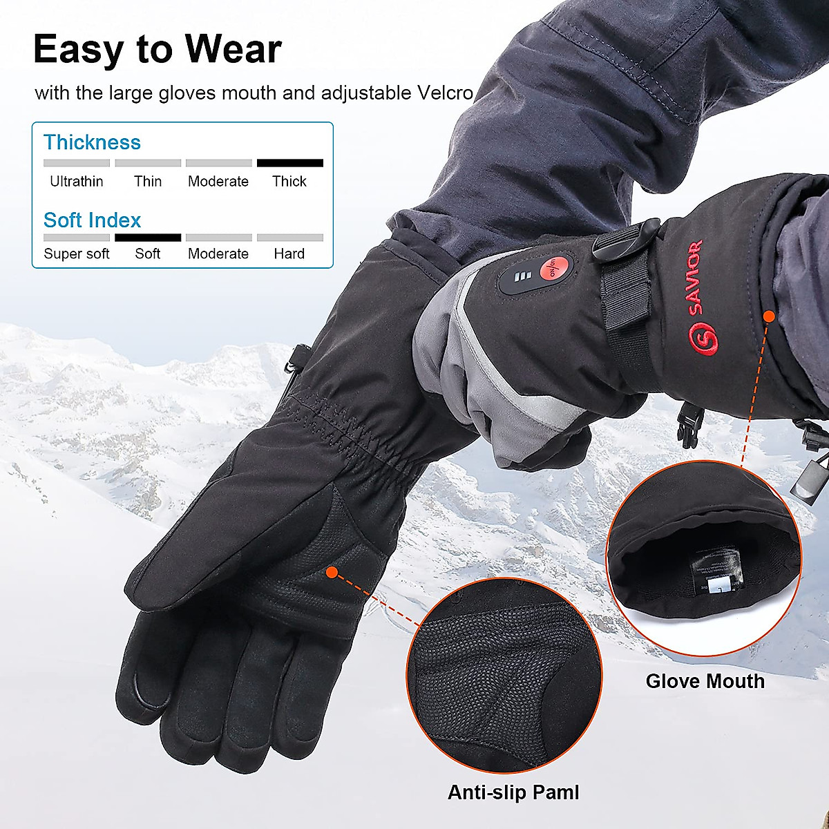 SAVIOR HEAT Heated Gloves Electric Rechargeable Battery Men Women 7.4V Heating Gloves Winter Ski Motorcycle Work Snowboarding Hunting Hiking Camping Walking
