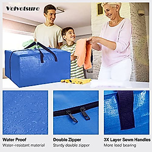 VELVETSURE Heavy Duty Extra Large Moving Bags W/Backpack Straps - Strong Handles & Zippers, Storage Totes For Space Saving, Fold Flat, Alternative to Moving Box and Storage Bin (Set of 6, Multicolor)