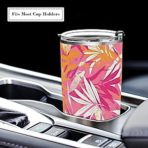 Pink Gold Leaf Stainless Steel water bottle with straw with Lid and Straw coffee mugs for gym simply tumbler with lid and straw 20 OZ