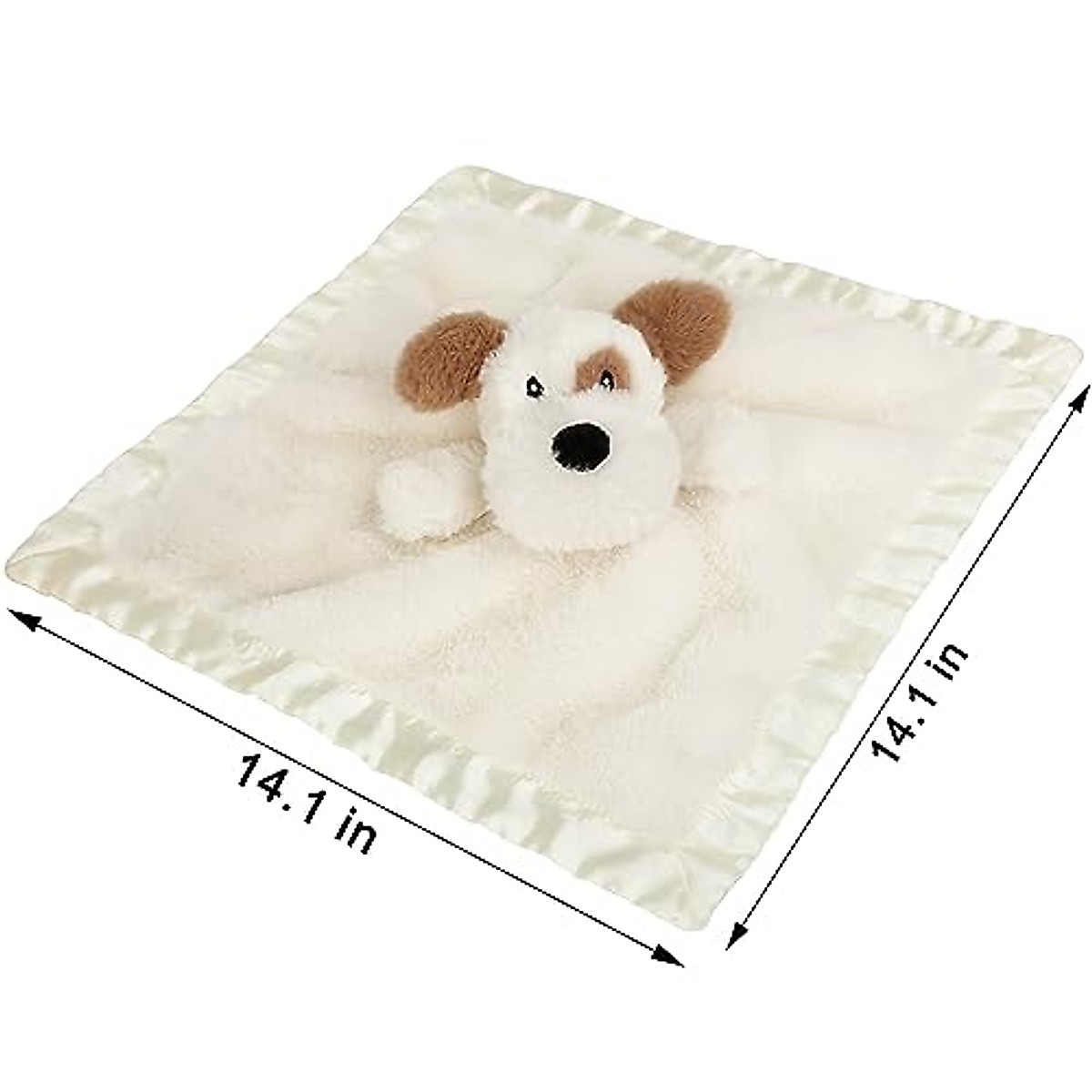 BEILIMU Dog Security Blanket Soft Lovey Baby Stuffed Animal with Satin Backing for Newborn Boys and Girls, Lovely Unisex Puppy Snuggle Toy, Khaki 14 Inch