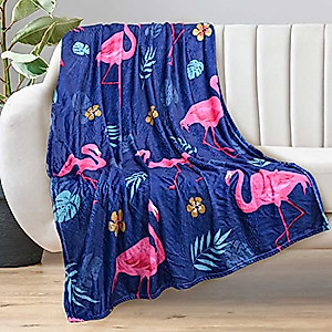 RosieLily Flamingo Throw Blanket, Soft Lightweight Couch Sofa Bed Throws and Blankets, 60”x80” Flannel Fleece Blanket Decor for Women, Flamingo Gifts Christmas Holiday Party Decorations