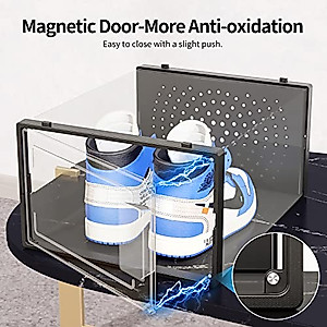 BVBOX Large Shoe Boxes Clear Plastic Stackable, 12 Pack Shoe Storage Boxes With Magnetic Door， Ventilation Design Drop Front Shoe Box, Dust-Proof Shoe Organizer