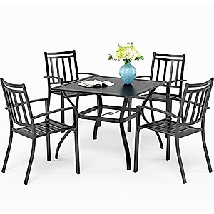 HERA'S PALACE Outdoor Dining Chairs Set of 4, Black Patio Chairs Outdoor Chairs with Armrest, Iron Patio Stackable Chairs for Poolside, Balcony, Yard