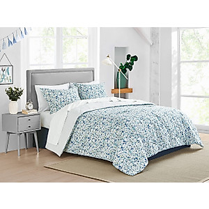 Poppy & Fritz - Queen Duvet Cover Set, Reversible Cotton Bedding with Maching Shams & Zipper Closure, All Season Home Decor (Olivia Blue, Queen)
