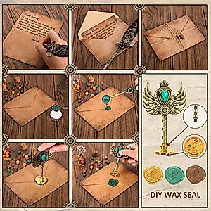 Antique Mechanical Gear Feather Pen Calligraphy Pen Set, Quill Pen Ink Set, Beginner Calligraphy Pen Quill pen, Wax Seal Stamp Kit, Calligraphy Copybook,Suitable for beginners/calligraphy lovers.