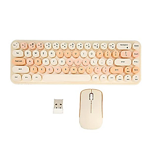 Gaming Keyboard Mouse, Retro Cute Material ABS Keyboard USB Mouse 68 Keys 2.4G Wireless Low Consumption for Office (Tawny Mixed Color)