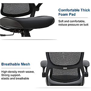 Office Chair Ergonomic Desk Chair - PU Leather Cushion Mesh High Back with Lumbar Support Computer Chair, Adjustable Flip Up Arms, Home Office Desk Chair