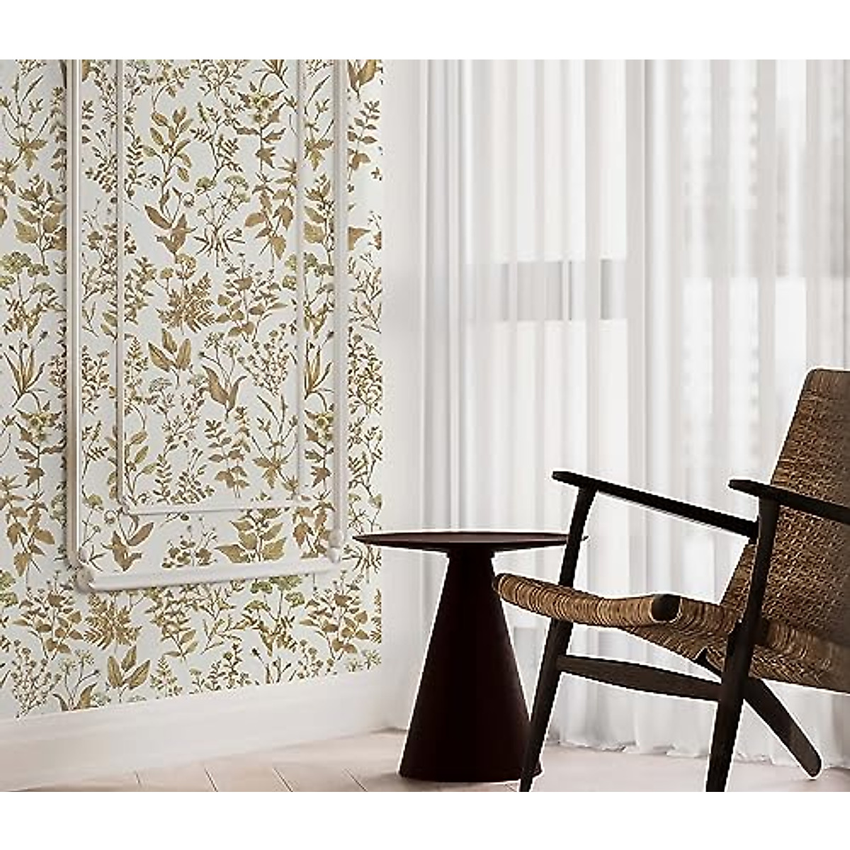 Dimoon 78.7"x17.3" Delicate Smooth White Golden Floral Peel and Stick Wallpaper Flowers Contact Paper Thicken Waterproof Leaf Vintage Self Adhesive Wallpaper Removable Wall Paper Shelf Vinyl Roll