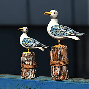 IMIKEYA 2pcs Wooden Seagull Nautical Beach Figurine Decorations Ornaments Mediterranean Style Decoration for Bedroom Living Room Garden