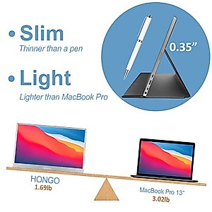HONGO Portable Monitor 15.6'' 1080P FHD USB-C Portable Laptop Monitors Smart Cover & Dual Speaker, HDMI Computer Display IPS HDR External Gaming Monitor for PC Phone Mac Xbox PS4 Switch (P16B)
