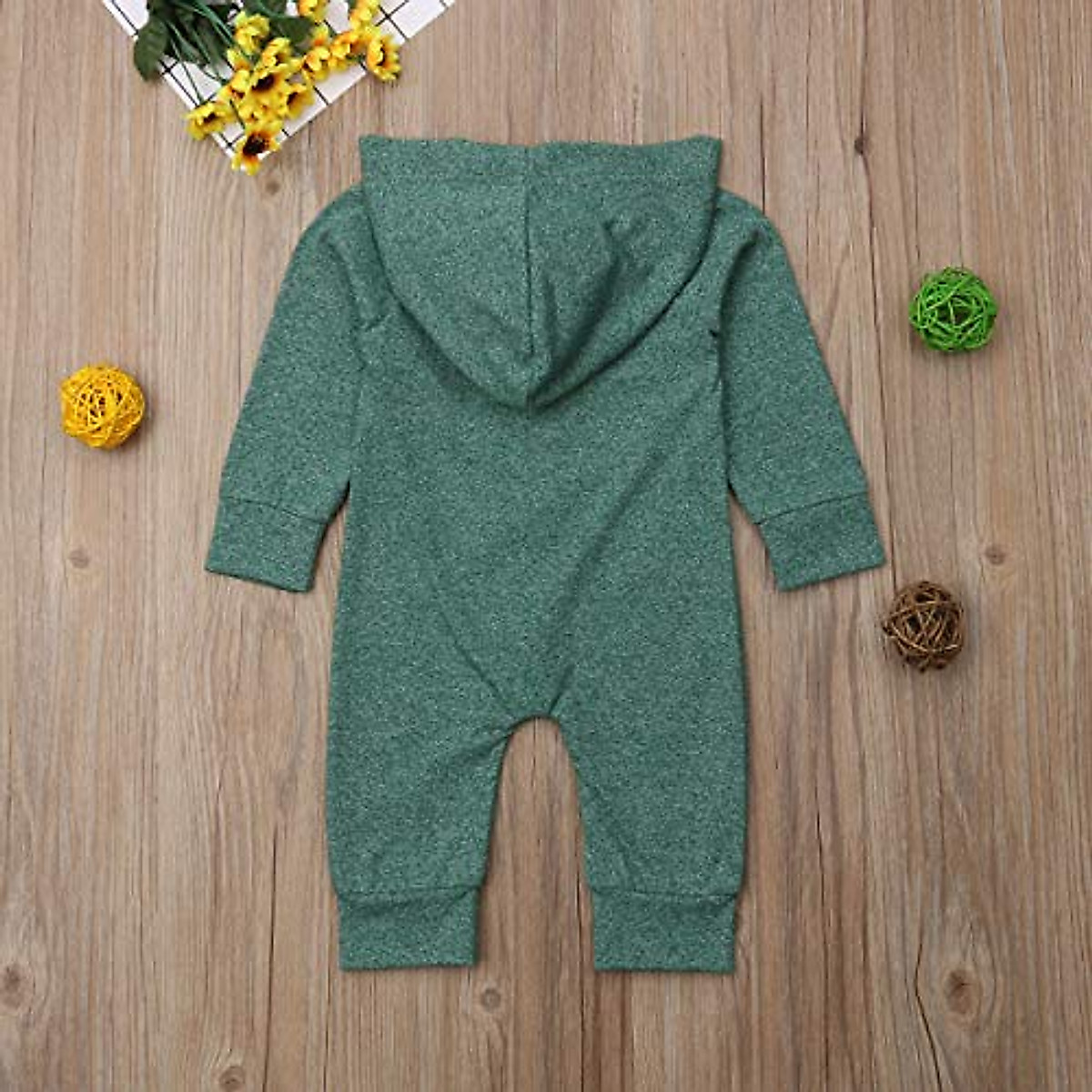 DUBASAM Newborn Baby Boy Long Sleeve Romper Jumpsuit Hooded Onesie Playsuit Solid Hoodie One Piece Bodysuit Fall Clothes (Green, 0-3 Months)