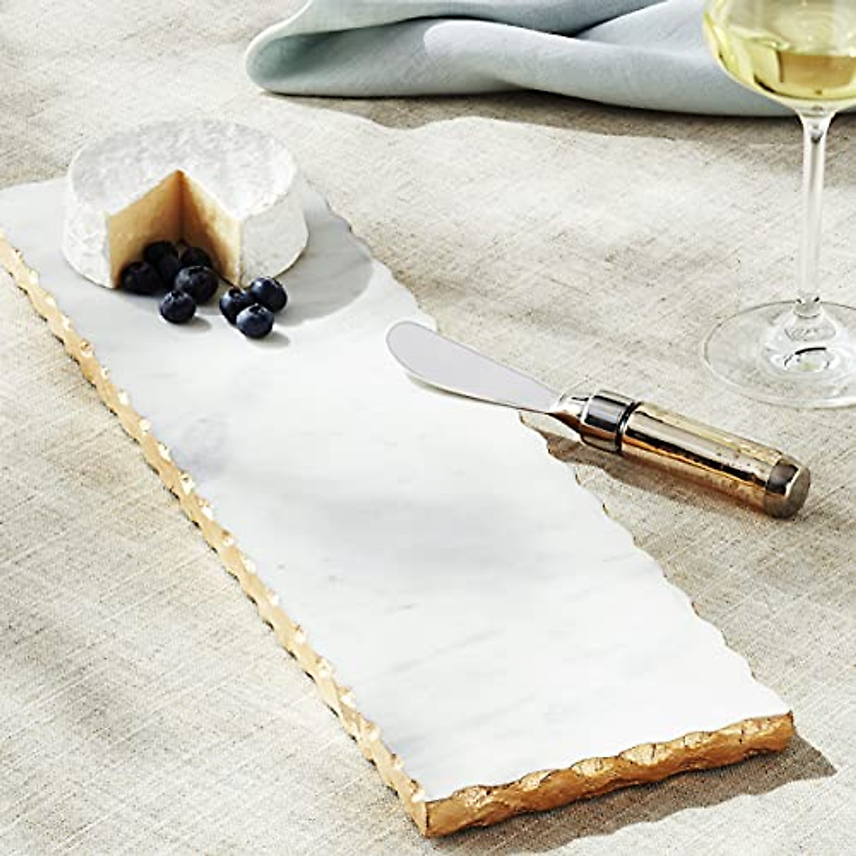 Mud Pie - 40700003 Mud Pie Marble and Gold Edge Hostess Set Serving Platter, One Size, white