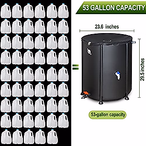 53 Gallon Portable Rain Barrel Water Tank - Collapsible Rainwater Collection System Storage Container - Water Collector Barrels Include Two Spigots and Overflow Kit - Comes with 25 Garden Labels