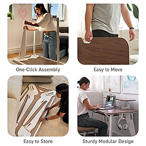 HOEK, Desk, No-Tools, Easy Assembly, Space-Saving, Modular, Mid-Century Modern, Sustainable, Headphone Hook, Monitor Shelf, Home Office, Study, Writing,Working, 23Dx30Hx47.5W (Walnut Top/Black Legs)