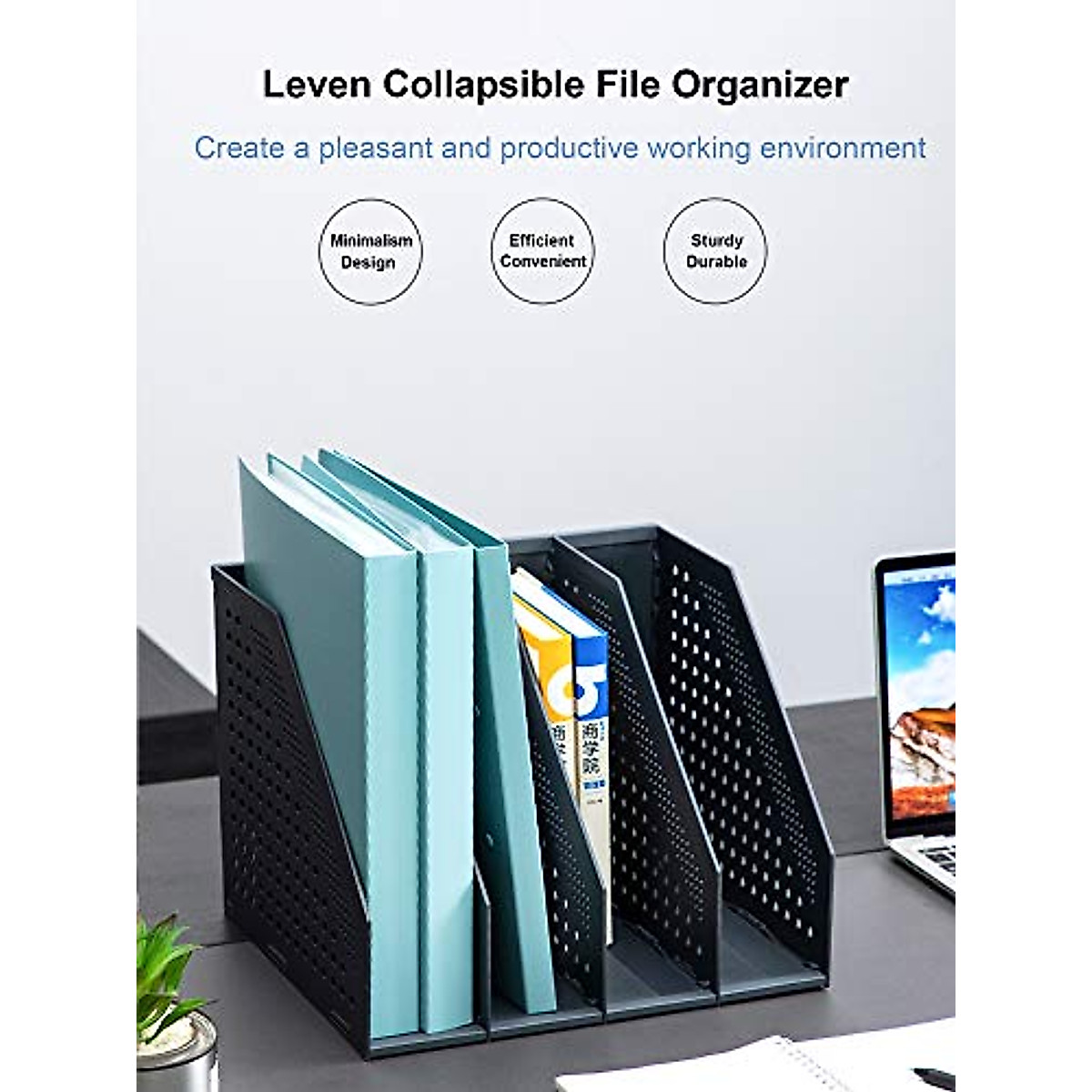 Leven/Deli Collapsible Magazine File Holder/Desk Organizer for Office Organization and Storage with 4 Vertical Compartments