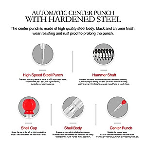 Automatic Center Punch for Metal, 5 Inch Spring Loaded Center Punch.Center Hole Punch as Metal Punch Tool and Spring Punch Tool