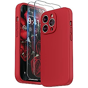 SURPHY Designed for iPhone 14 Pro Case with Screen Protector, (Camera Protection + Soft Microfiber Lining) Liquid Silicone Phone Case, Red