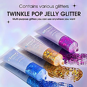 8 Color Body Glitter,Face Glitter Gel,Hair Glitter,Self Adhesive Glitter Gel,Chunky Glitter Festival Accessories,Cosmetic Glitter Makeup