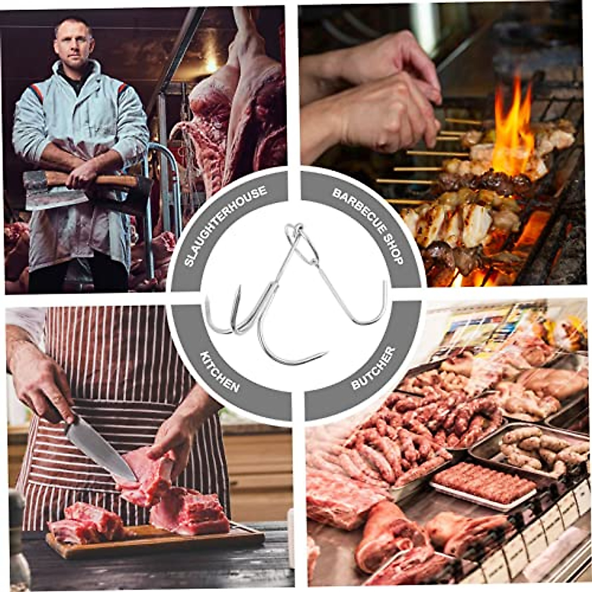 DIKACA Clothes Rack 2pcs Meat Processing Home Bacon Duck Smoker Accessories Roast Storage Tool Ham Steel Triple Garden Cm Hanger Butcher Professional for Hook Grill Kitchen BBQ Drying Prosciutto