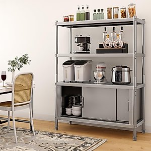 YITAHOME NSF Stainless Steel Shelves, 48"*18"*60" 4 Tier Storage Shelf with Cabinet, Heavy Duty Shelving for Kitchen Garage Office Restaurant Warehouse, 201 Bright Silver