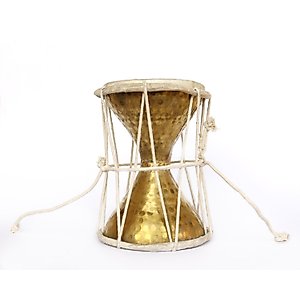De Kulture Handheld Brass Damroo (Medium) Traditional Indian Folk Musical Percussion Instruments, Handmade Drum Damru, 6x8 (DH) Inches