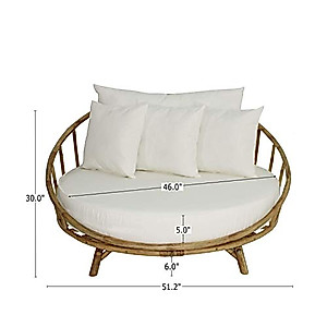 Zew Bamboo Daybed Outdoor Indoor Large Accent Sofa Chair Lawn Pool Garden Seating with Cushion and Pillows Natural Rattan Round Sofabed v.2021