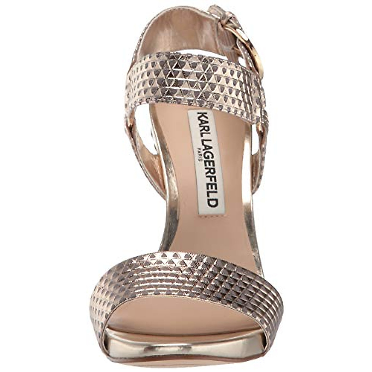 Karl Lagerfeld Paris Women's Cieone Dressy Heeled Sandal, Gold Triangle Metallic, 7.5
