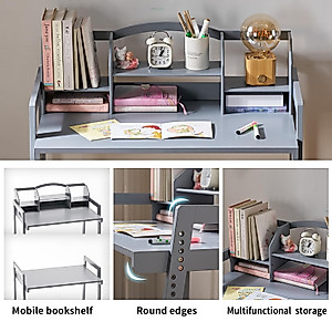 UNICOO Height Adjustable Bamboo Kids Desk and Chair Set - Ergonomic Kid Desk and Chair Set for Study, Writing, and Homework - Durable and Eco-Friendly Kids' Desks for Home and School (Grey)