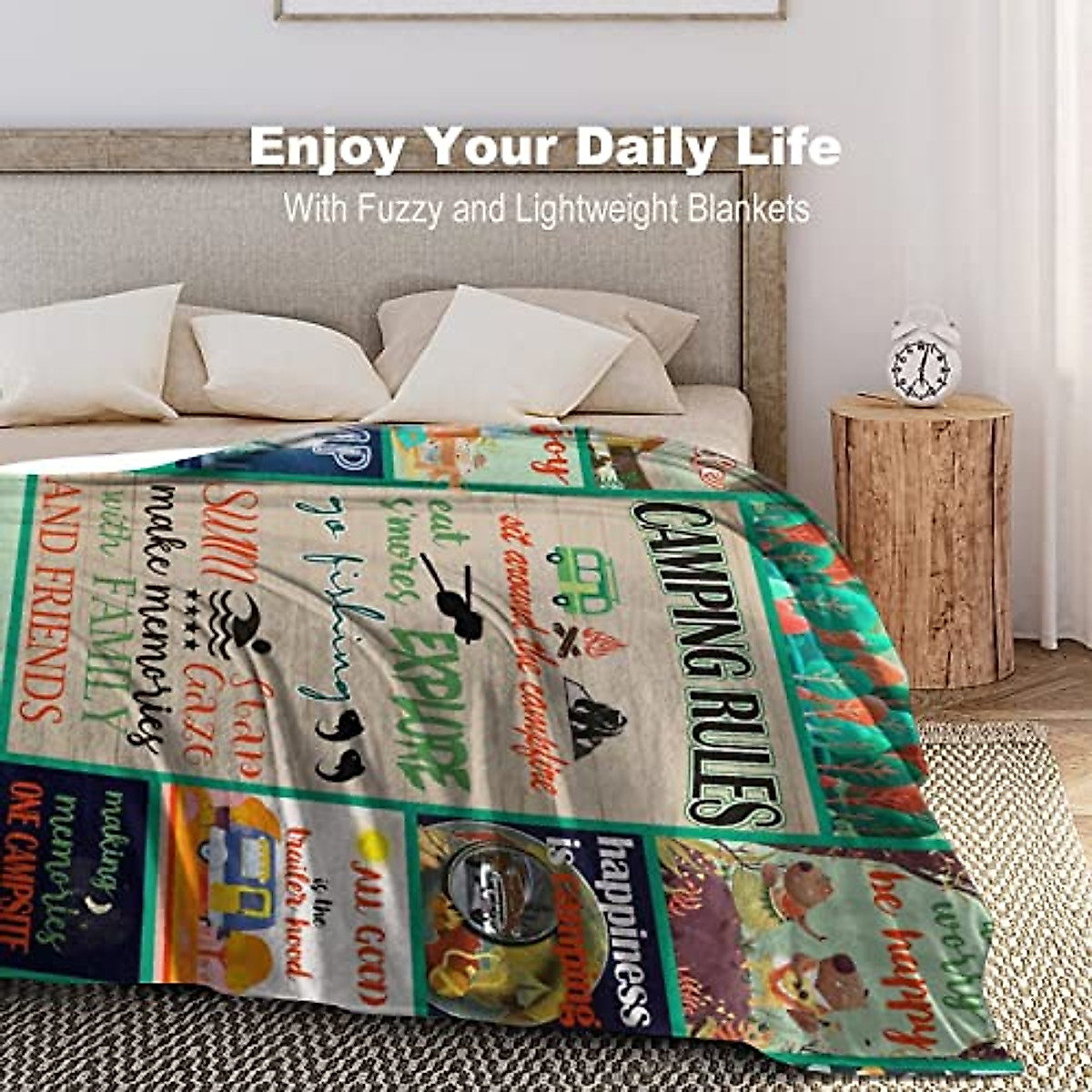 Firiseroh Camp Life Throw Blanket Flannel Soft for Bedroom Sofa Travelling Camping for Kids Adults