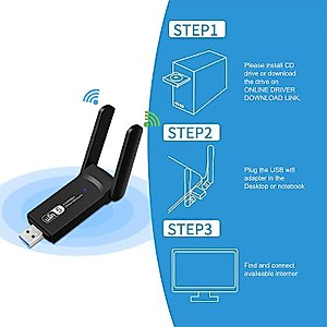 WiFi Adapter, 1200Mbps Dual Band 5G/2.4G Wireless Network Adapter, USB 3.0 MU-MIMO WiFi Dongle with High Gain Antennas for Desktop PC, Supports Windows/Mac OS X