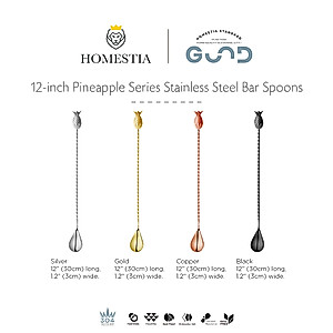 Homestia 304 Stainless Steel Mixing Spoon, Alloy Pineapple Decorative 12 Inches Bar Spoon with Spiral Pattern Long Handle, High-End Drink Stirrers, Cocktail Stirrer for Layering Drinks (Silver)
