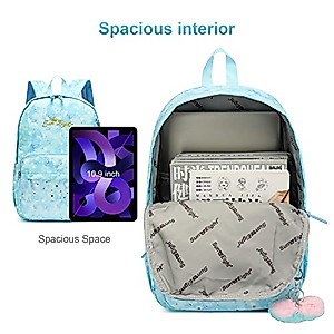 Caran·Y Waterproof Girls Backpack for Kids in Elementary School bag Large space Love decoration Starry pattern Fit Over 6 years old Backpack for Toddler Girls Book Bag（Aqua Blue）
