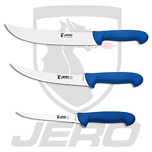 JERO P3 Series Meat Processing Set - 3-Pc Butcher Knife Set - Cimeter, Breaking/Trim and Boning Knife - German High-Carbon Stainless Steel Blade