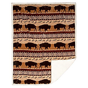 Carstens, Inc Wrangler Buffalo Southwestern Sherpa Fleece 54x68 Throw Blanket, 54" x 68", Brown