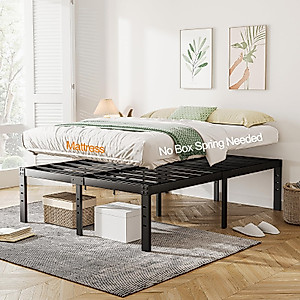 Bednowitz Queen Size Bed Frame, 18 Inch High Metal Bed Frame, Noise-Free Platform Bed No Box Spring Needed, 4000lbs Heavy Duty Support Mattress Foundation, Easy Assembly, Black