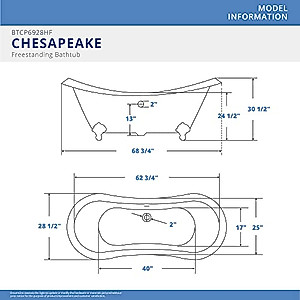 DreamLine Chesapeake 69 in. L x 31 in. H Acrylic Freestanding Bathtub with Chrome Finish